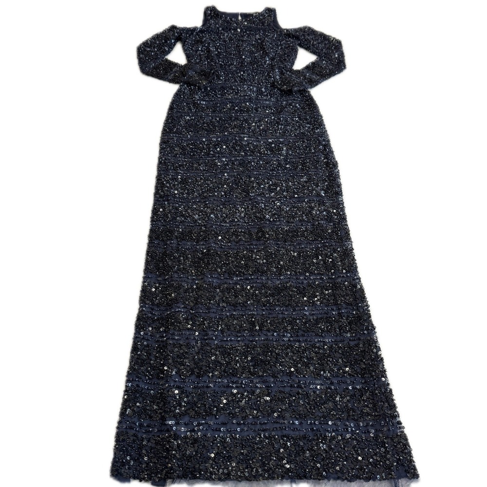 Aidan Mattox | Dresses | Aidan Mattox Gown Womens Blue Sequin Cold ...